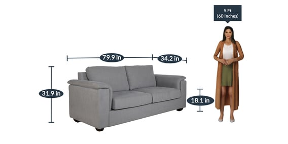 Buy Andres Fabric 3 Seater Sofa In Ash Grey Colour By Woodsworth Online ...