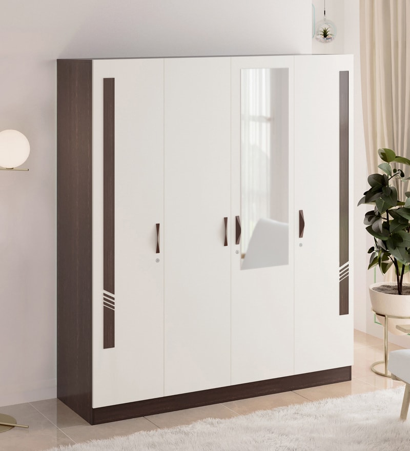 Buy Andrie 4 Door Wardrobe in Wenge & White Finish with Mirror by ...