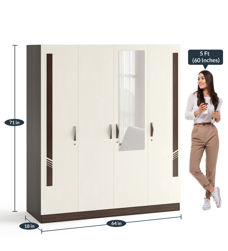 Buy Andrie 4 Door Wardrobe in Wenge & White Finish with Mirror by ...