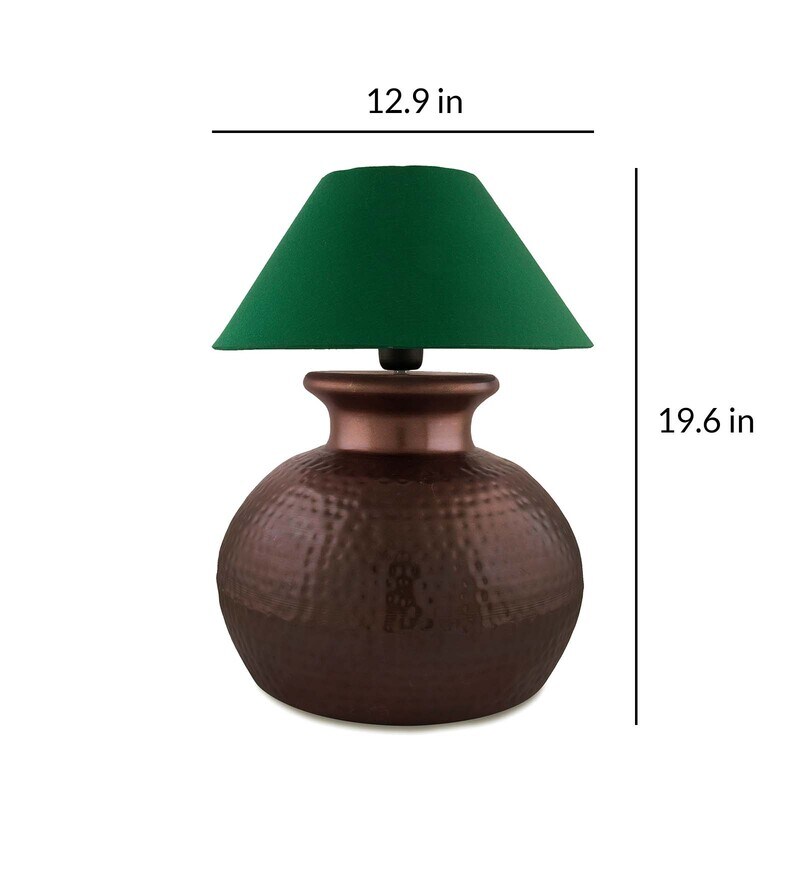 Buy Antique Copper Hammered Pitcher Table Lamp with Green Shade Online ...
