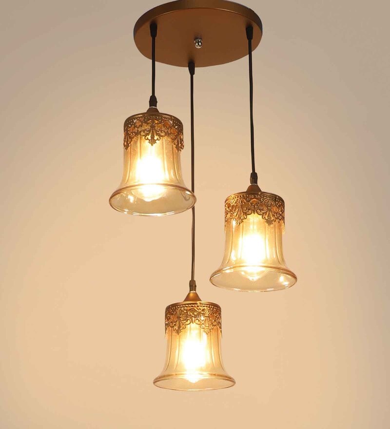 Buy Antique Gold Mild Steel 3 Light Cluster Hanging Lamp By Learc ...