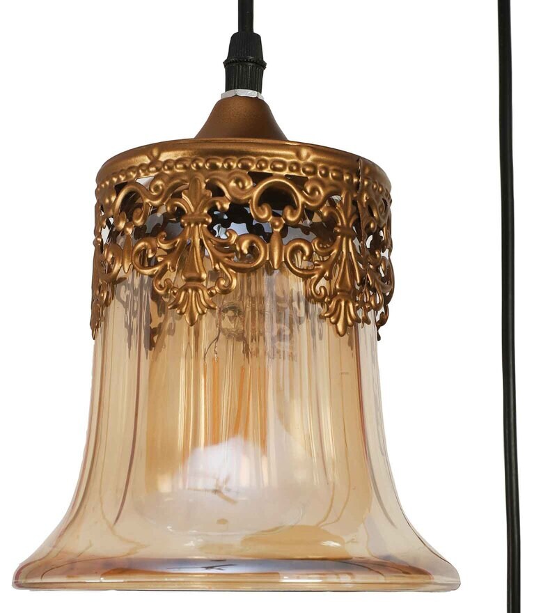 Buy Antique Gold Mild Steel 3 Light Cluster Hanging Lamp By Learc ...