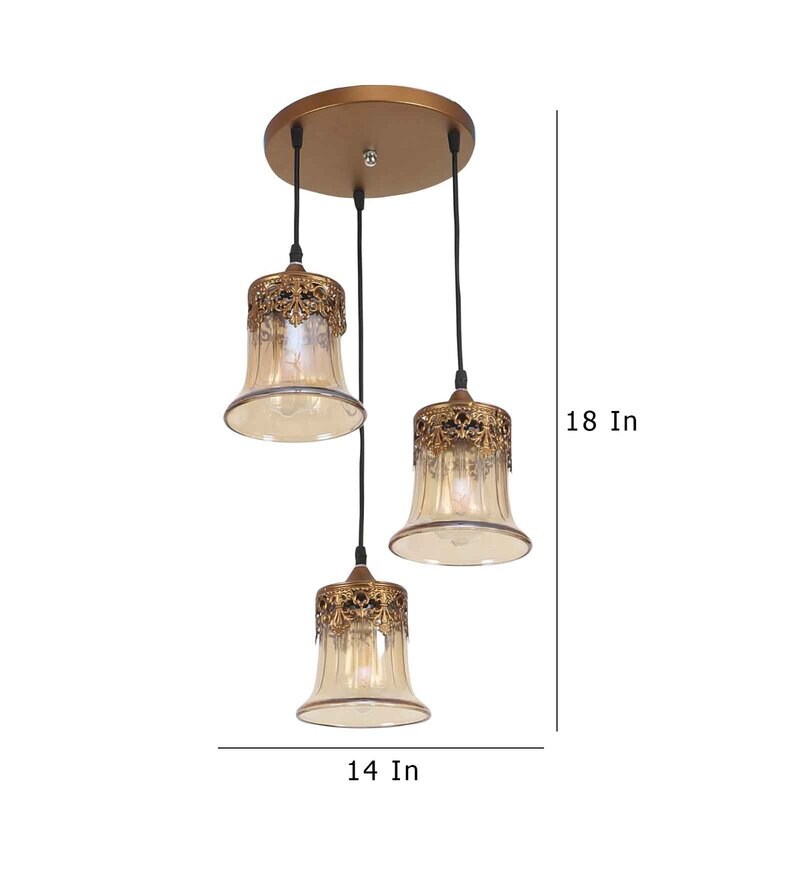 Buy Antique Gold Mild Steel 3 Light Cluster Hanging Lamp By Learc ...