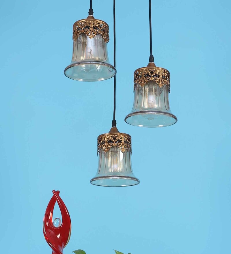 Buy Antique Gold Mild Steel 3 Light Cluster Hanging Lamp By Learc ...