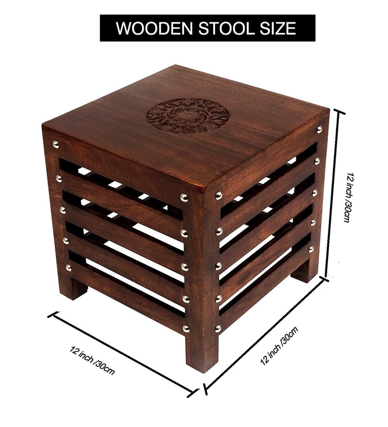Buy Antique Solid Wood Foot Stool in Brown Colour by Sattva Online ...