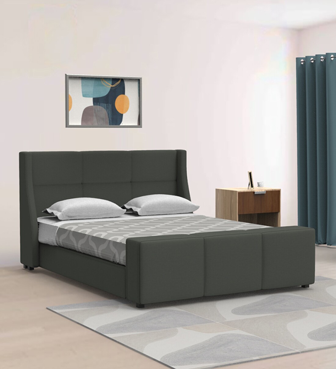 Buy Apollo Plus Velvet Queen Size Bed in Dark Grey Colour at 52% OFF by ...