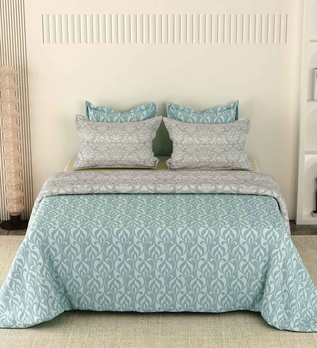 Buy Aqua and Grey Reversible 200 TC Pure Cotton King Sized Bedsheet with 2 Pillow Covers at 25% ...