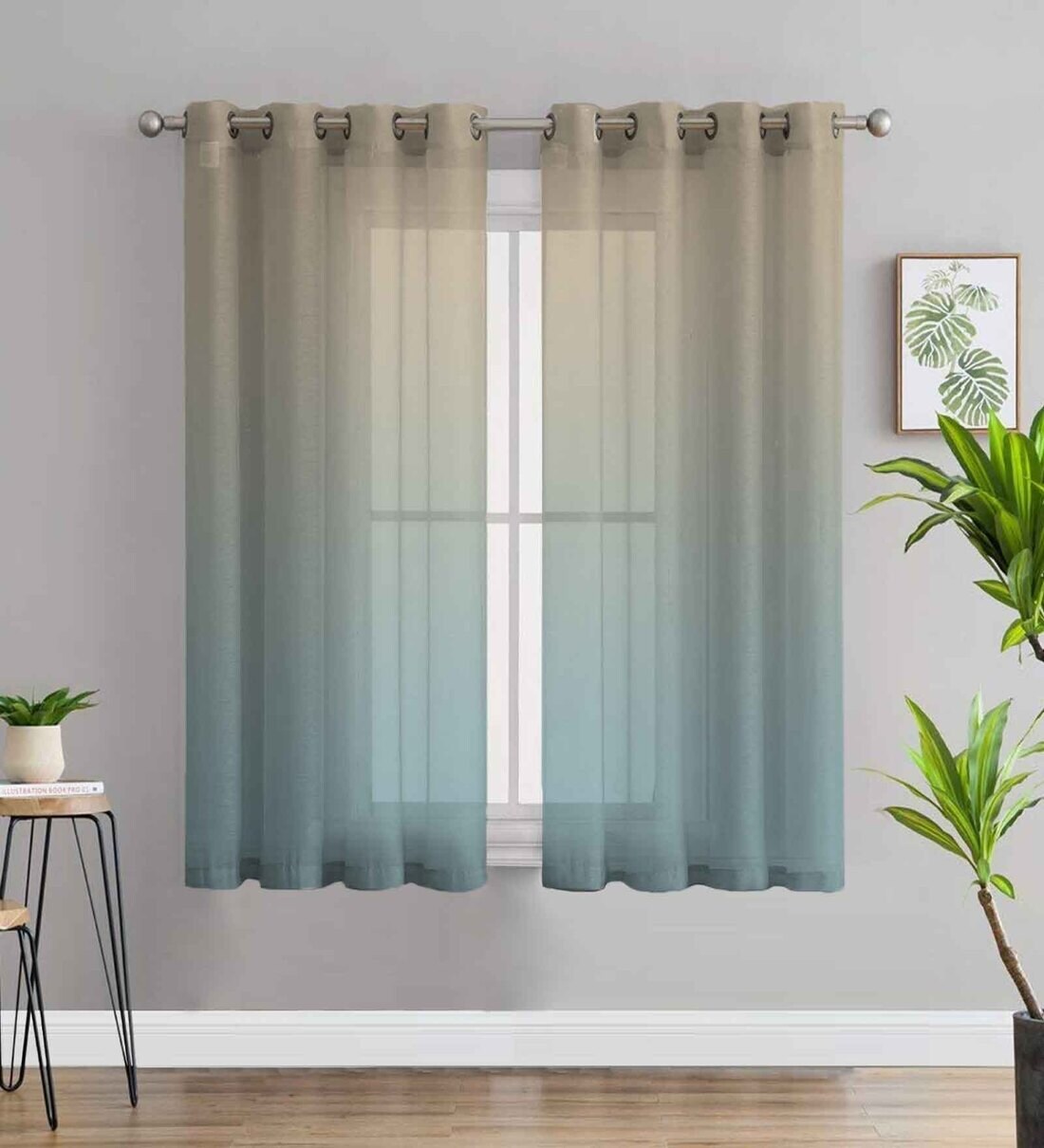 Buy Aqua Polyester Solid 5Ft Sheer Eyelet Window Curtains (Pack of 2 ...