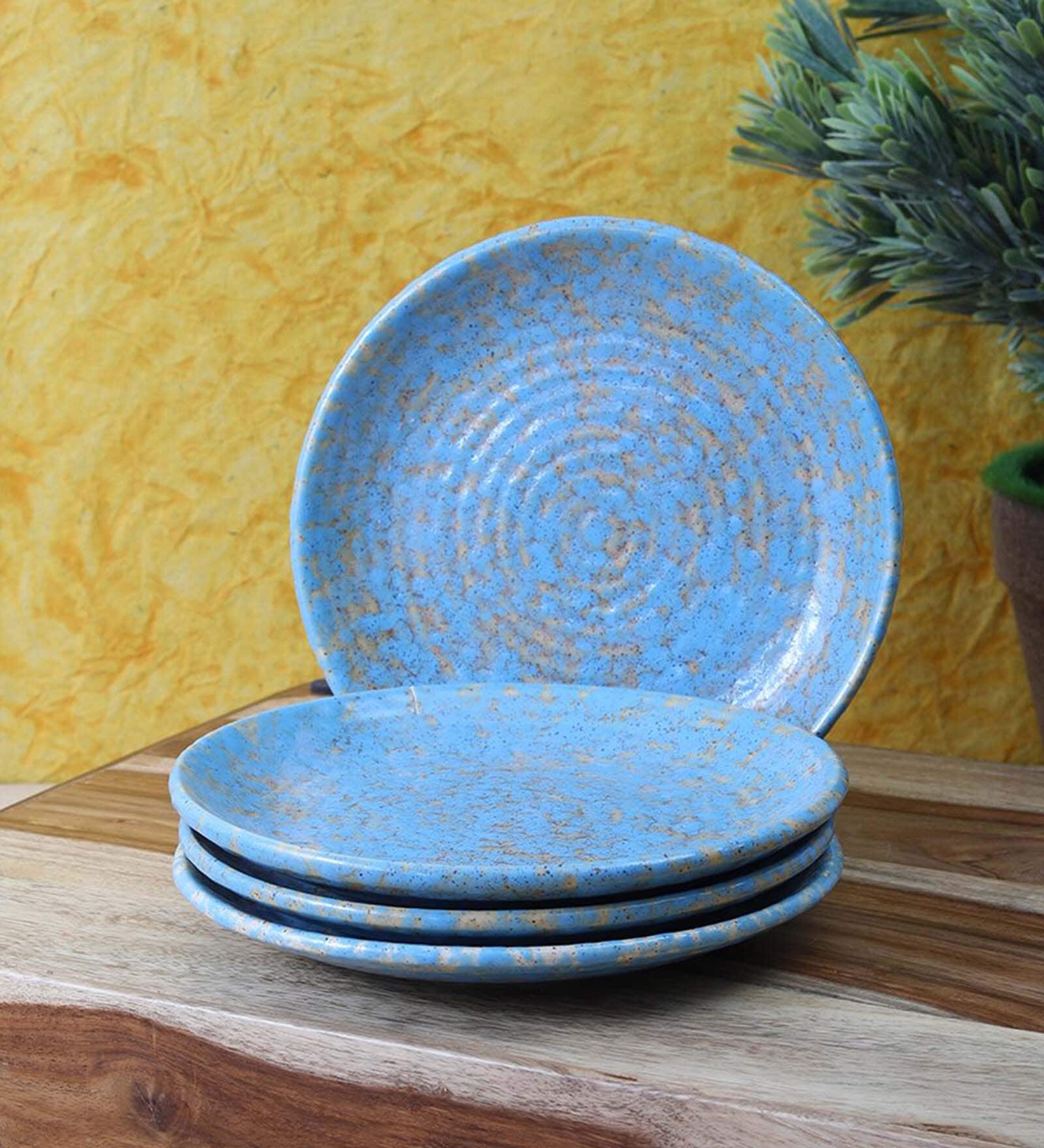Buy Aqua 7 Inch (Set of 4) Ceramic Side Plate by Vareesha at 46% OFF by ...