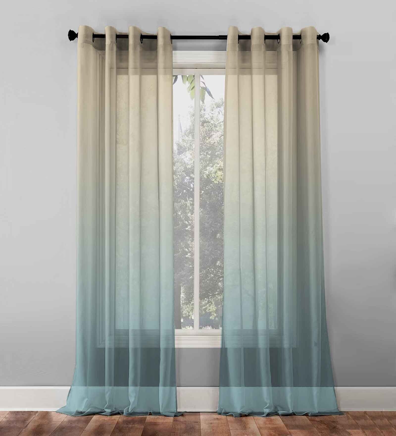 Buy Aqua Polyester Solid 7Ft Sheer Eyelet Door Curtains (Pack of 2) at ...