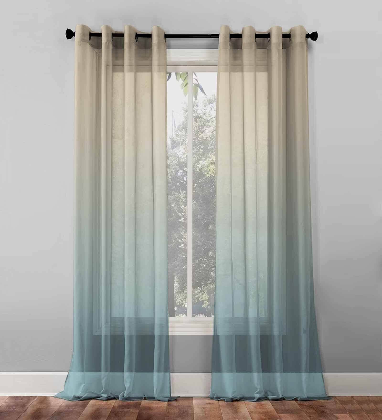 Buy Aqua Polyester Solid 9Ft Sheer Eyelet Long Door Curtains (Pack of 2 ...