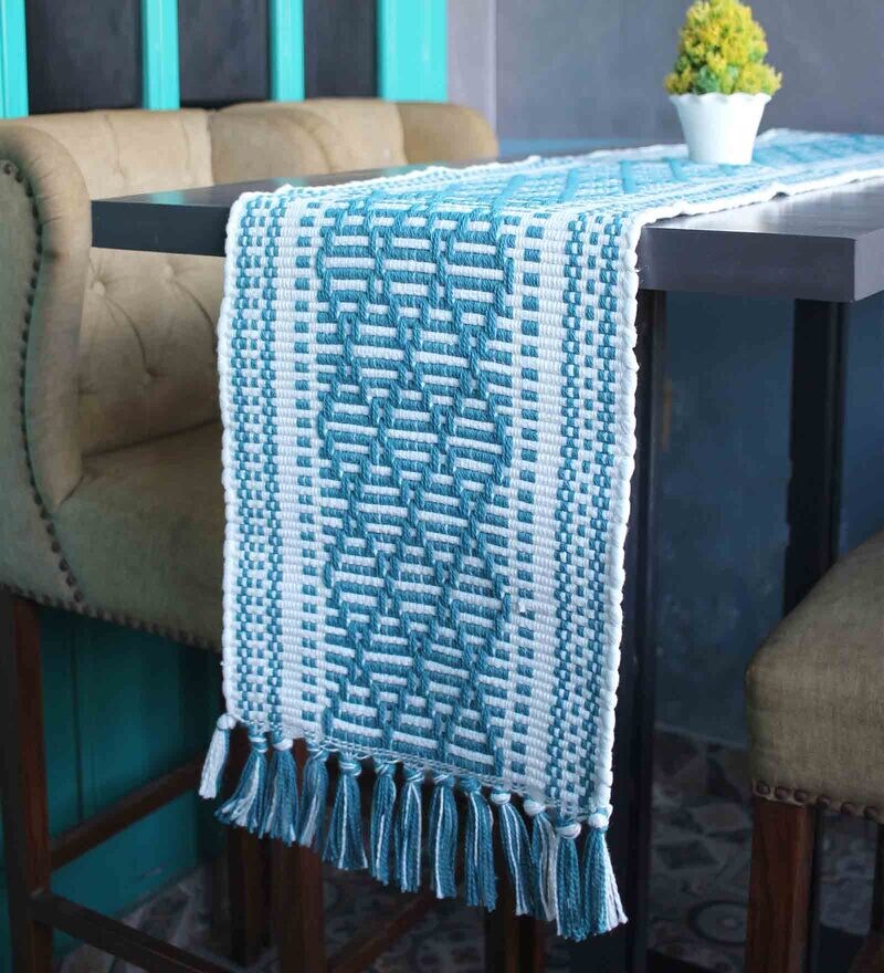 Buy Aqua Cotton 72 X 13 Inches Table Runner By The little BIG STORE ...