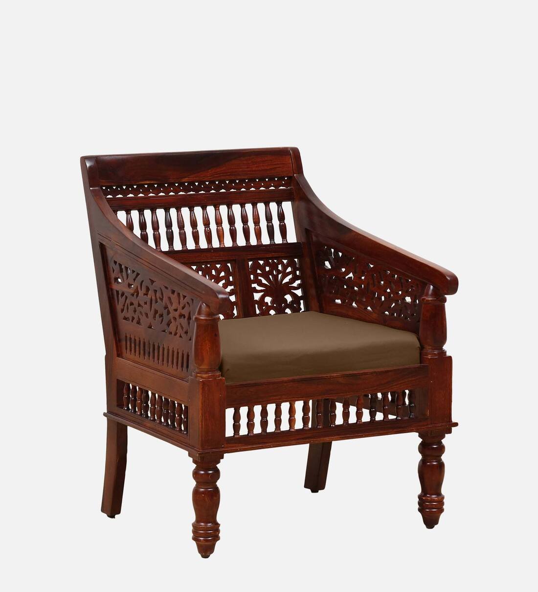 Buy Aramika Sheesham Wood 1 Seater Sofa In Honey Oak Finish Online ...