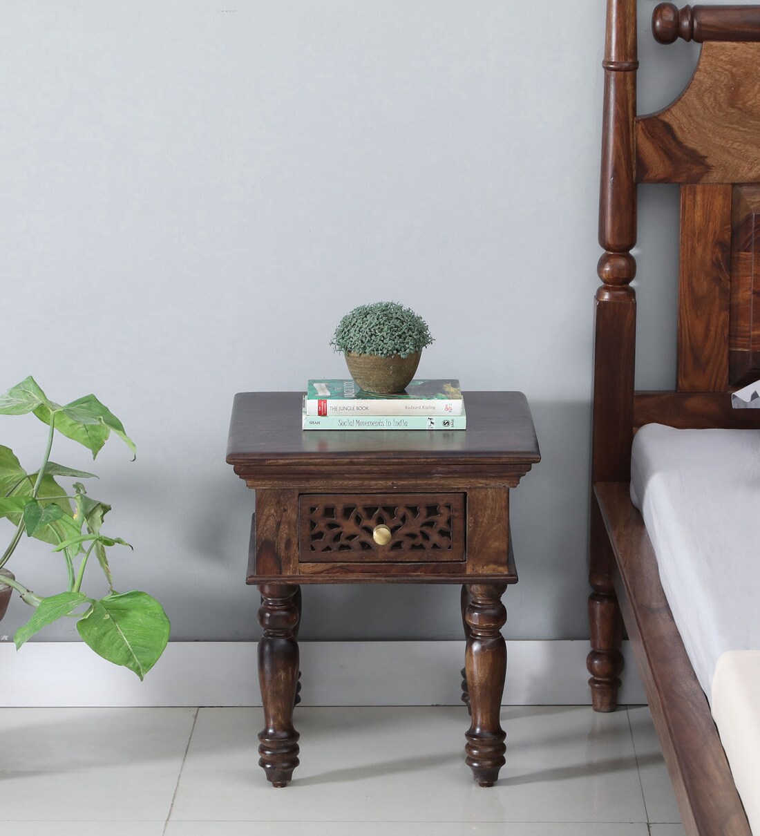 Buy Aramika Sheesham Wood Bedside Table In Provincial Teak With Drawer ...