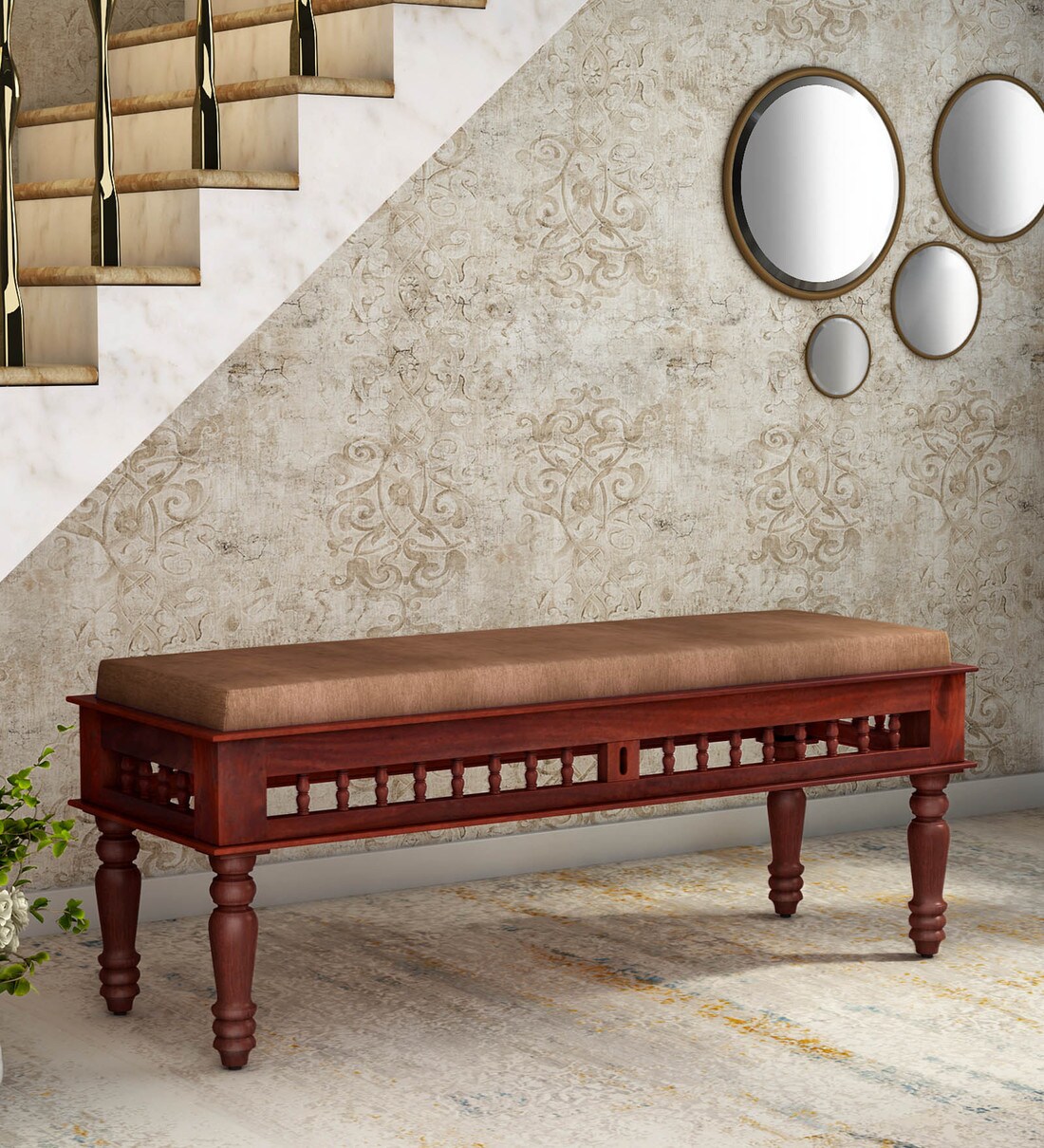 Buy Aramika Solid Wood Bench In Honey Oak Finish By Mudramark Online ...