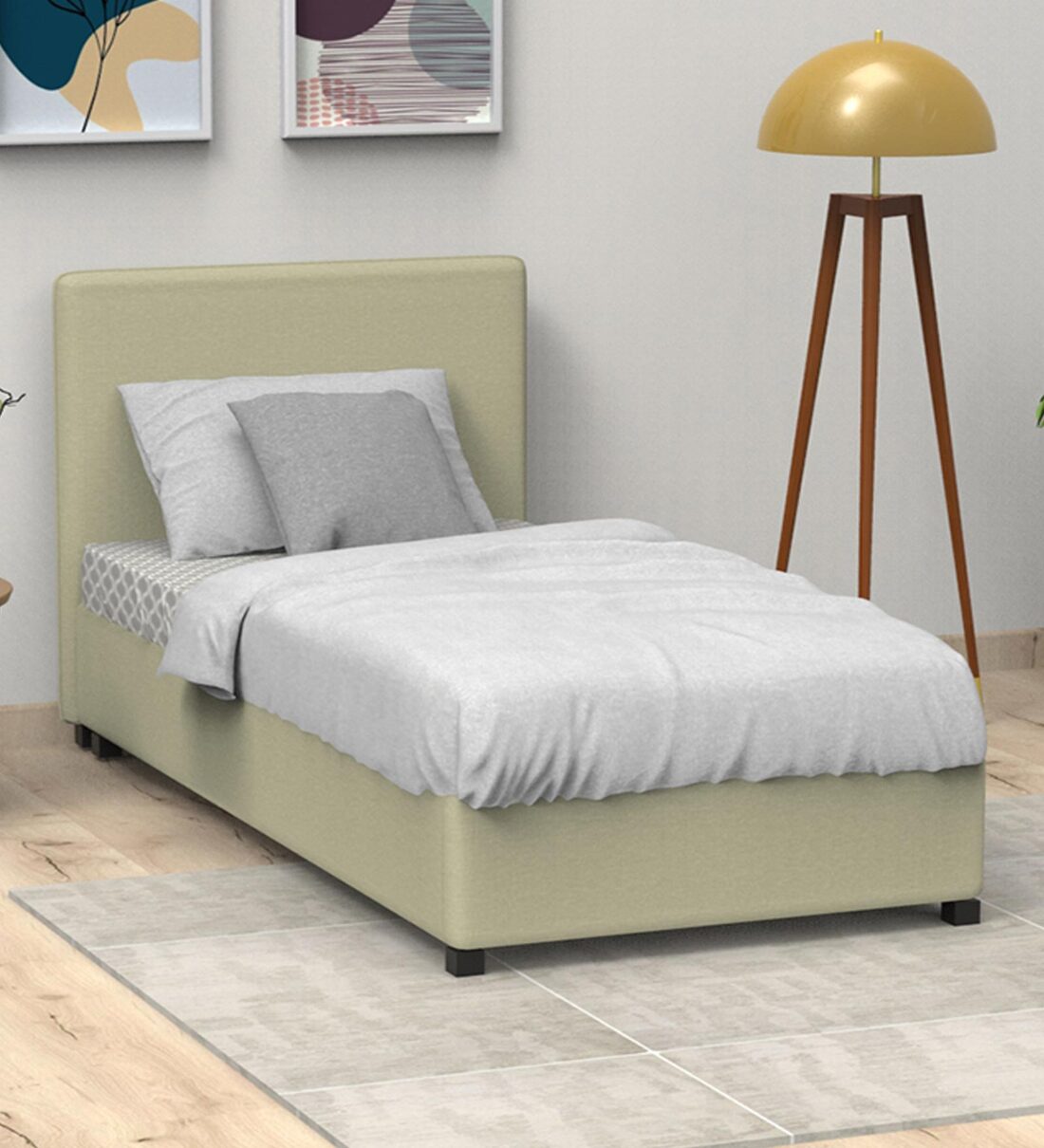 Buy Archer Velvet Single Size Bed in Beige Colour at 56% OFF by Citraa ...