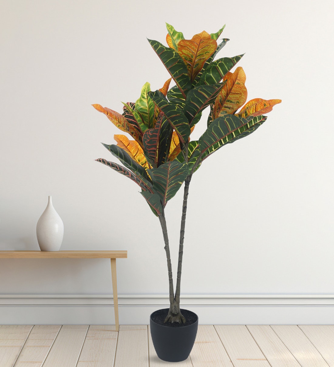 Buy Arick Decor 37 Inch Artificial Red Croton Plant With Black Pot at ...
