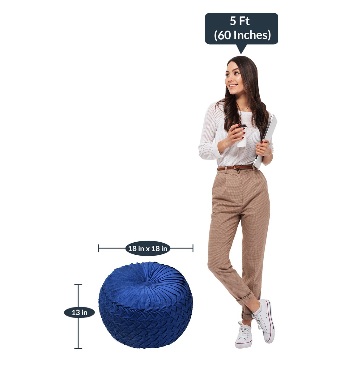 Buy Nicole Fabric Pouffe in Navy Blue Colour by Riance Creations Online ...