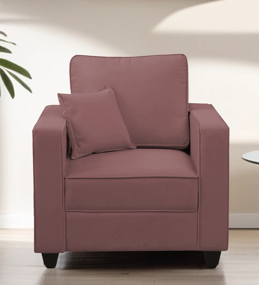 Buy Aristocrat Velvet 1 Seater Sofa In Berry Wine Colour at 30% OFF by ...