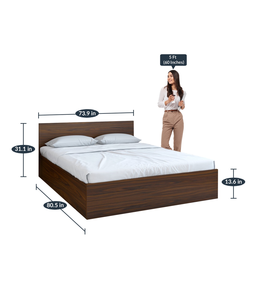 Buy Arthur King Size Bed in Walnut Finish with Box Storage by Nilkamal ...
