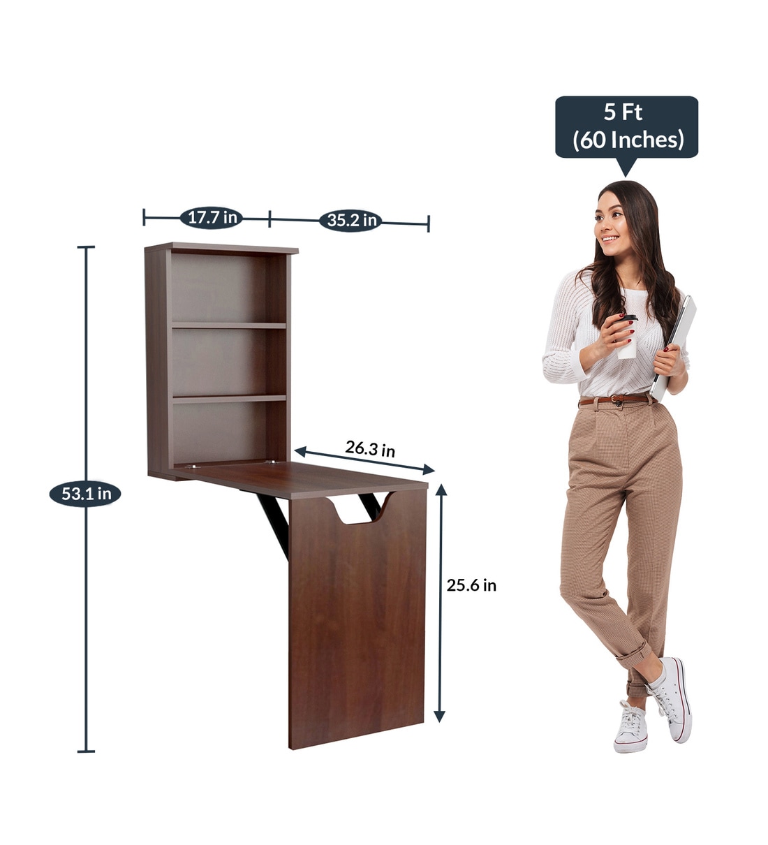 Buy Artist Wall Mounted Table in Brazilian Walnut Finish by Hoffice ...