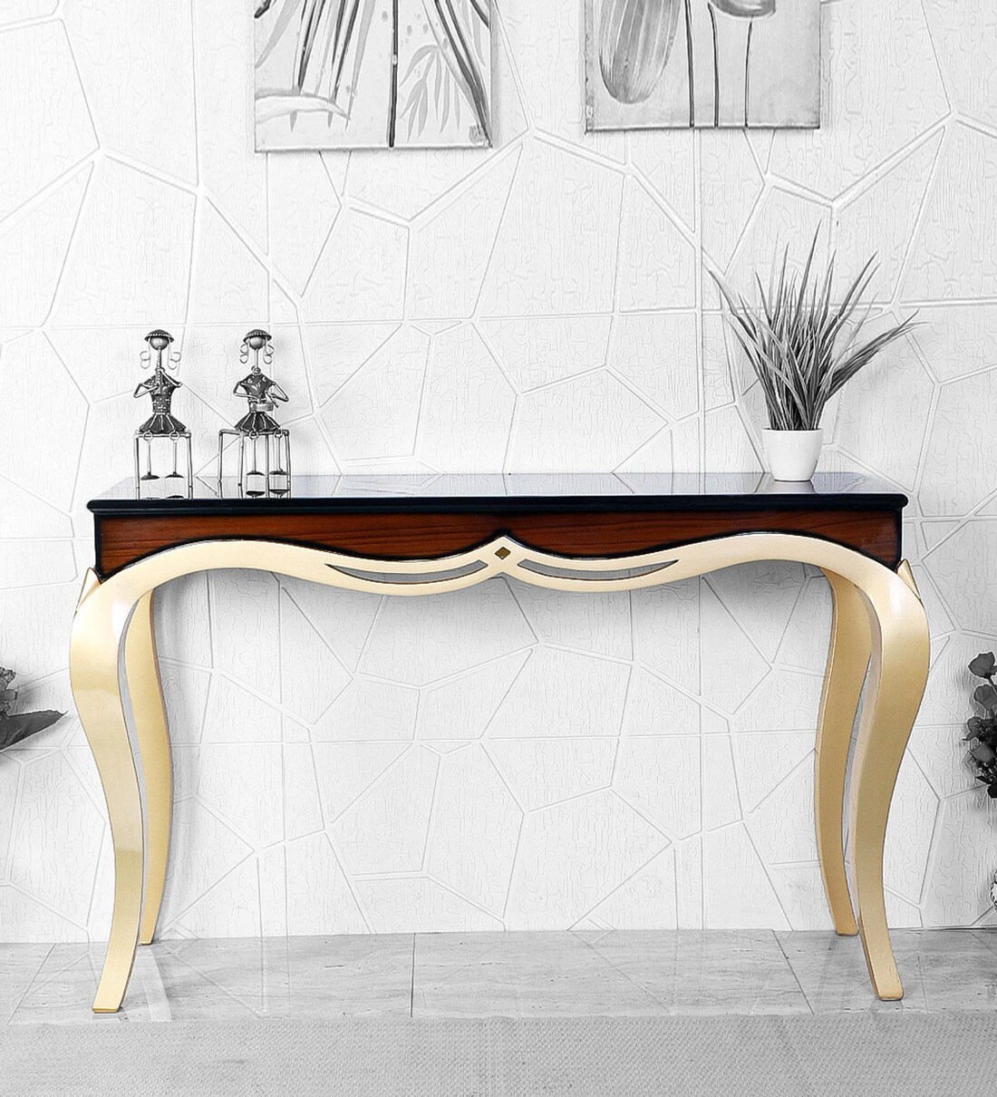 Buy Artoric Solid Wood Console Table in Brown Gold Finish Online ...