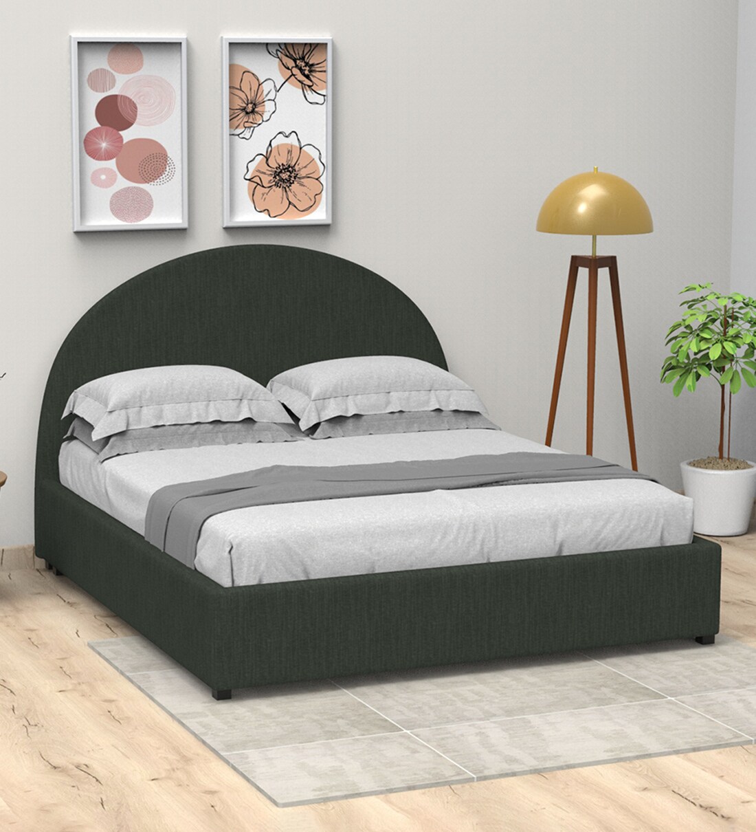 Buy Arya Fabric Queen Size Bed in Charcoal & Grey Colour at 52% OFF by ...