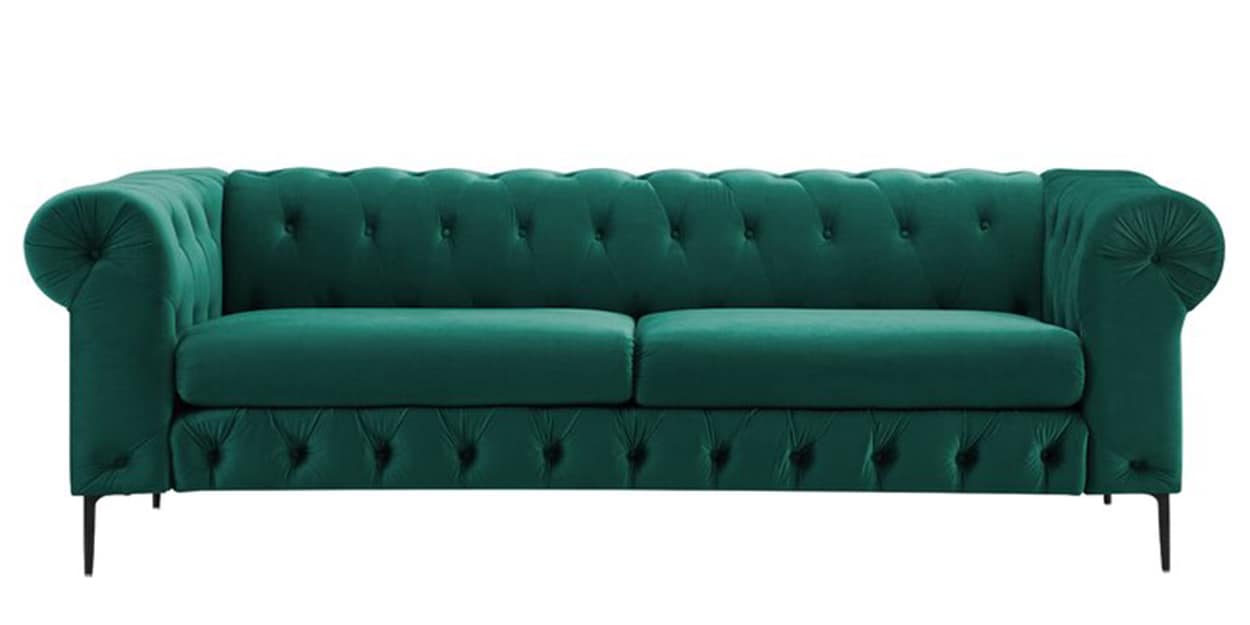 Buy Aria Velvet 3 Seater Sofa in Green Colour by Home Lifestylez Online ...