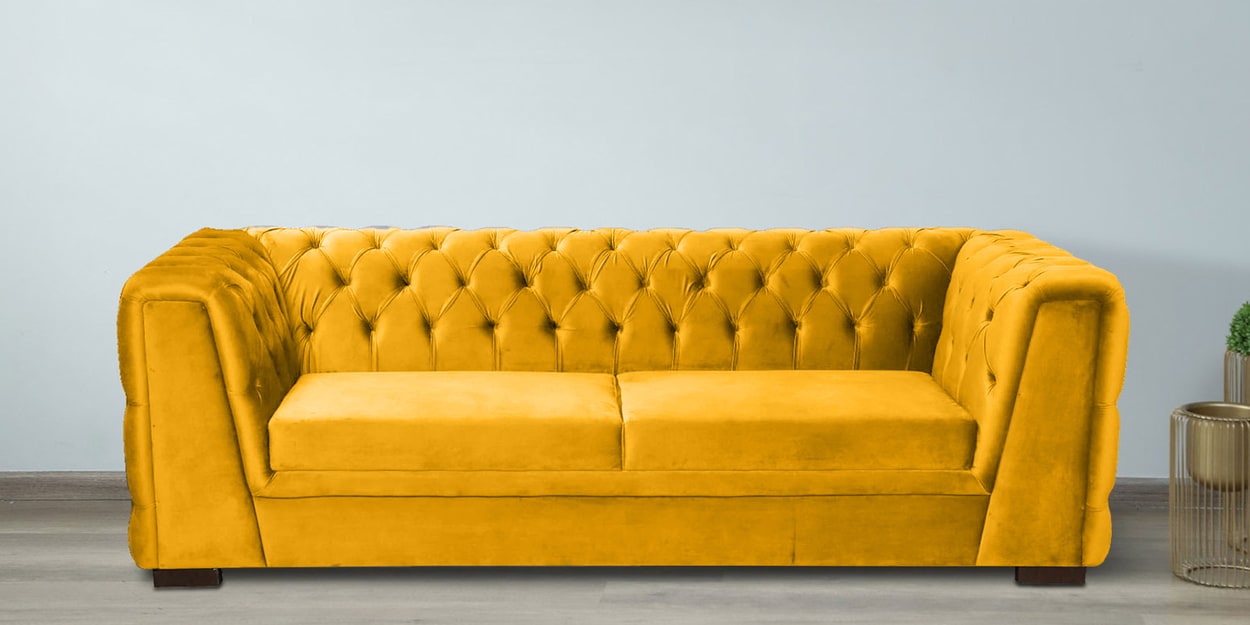 Buy Arlo Velvet 3 Seater Sofa in Yellow Colour at 6% OFF by Casacraft from Pepperfry | Pepperfry