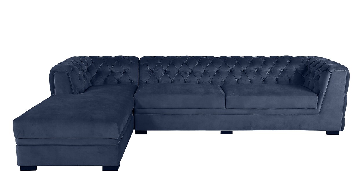 Buy Alanzo Velvet Fabric RHS Sectional Sofa In Royal Blue Colour By ...