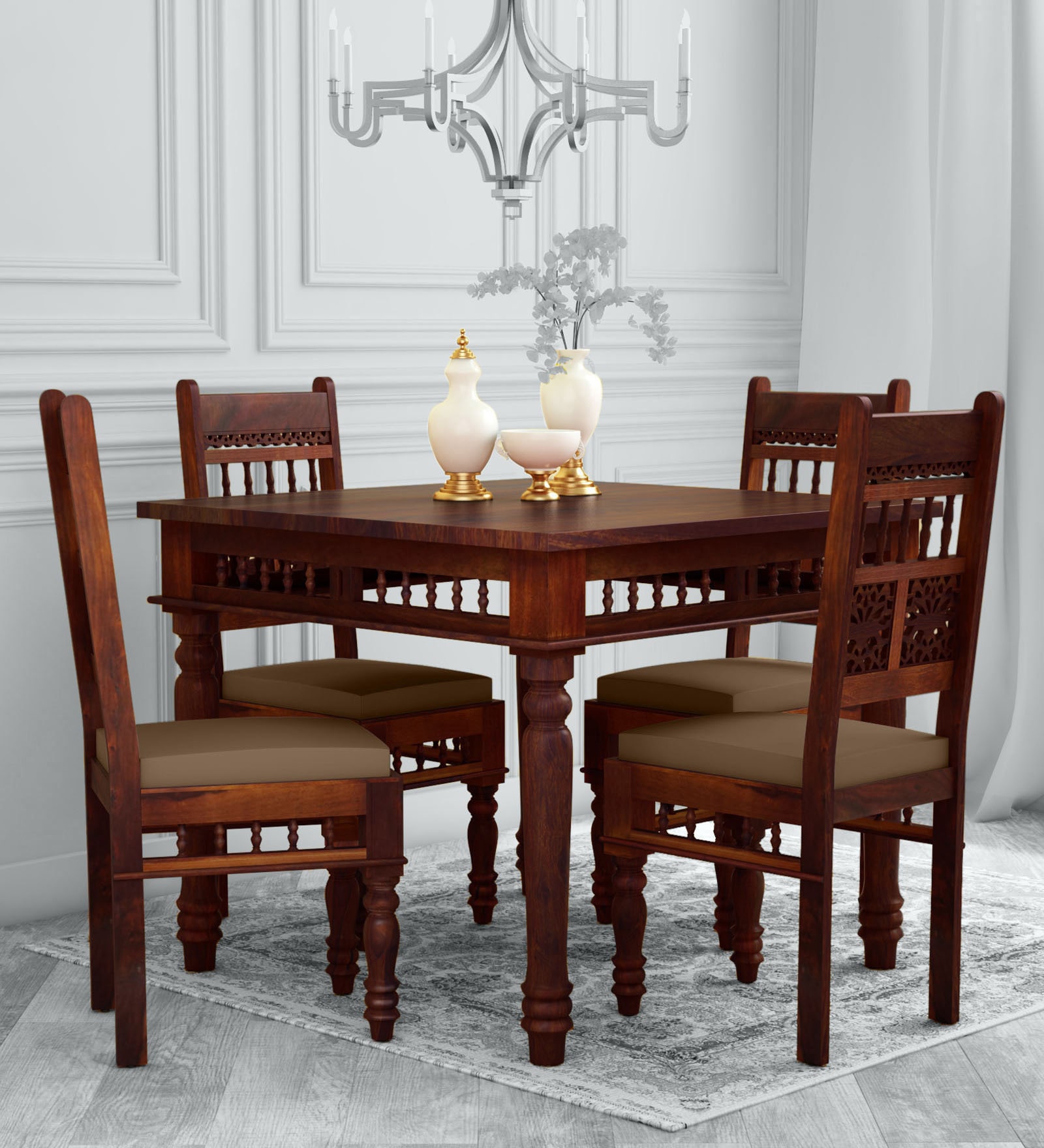 Buy Aramika Sheesham Wood 4 Seater Dining Set In Honey Oak Finish at 21 ...