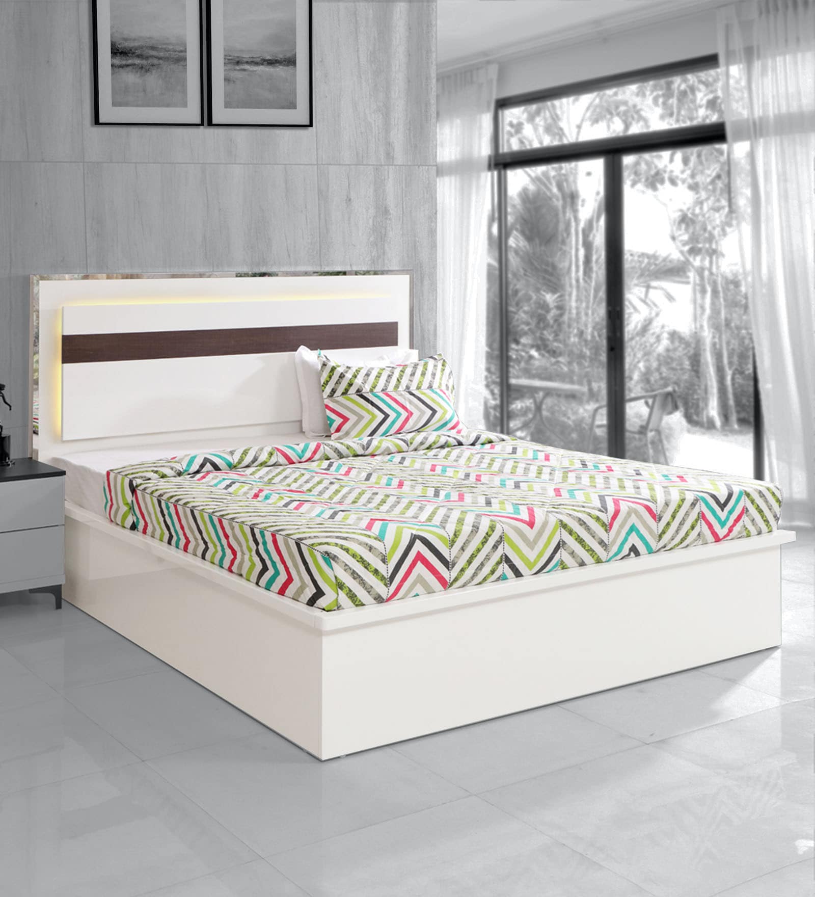 Buy Archer Queen Size Bed in White Finish with Hydraulic Storage at 59% ...