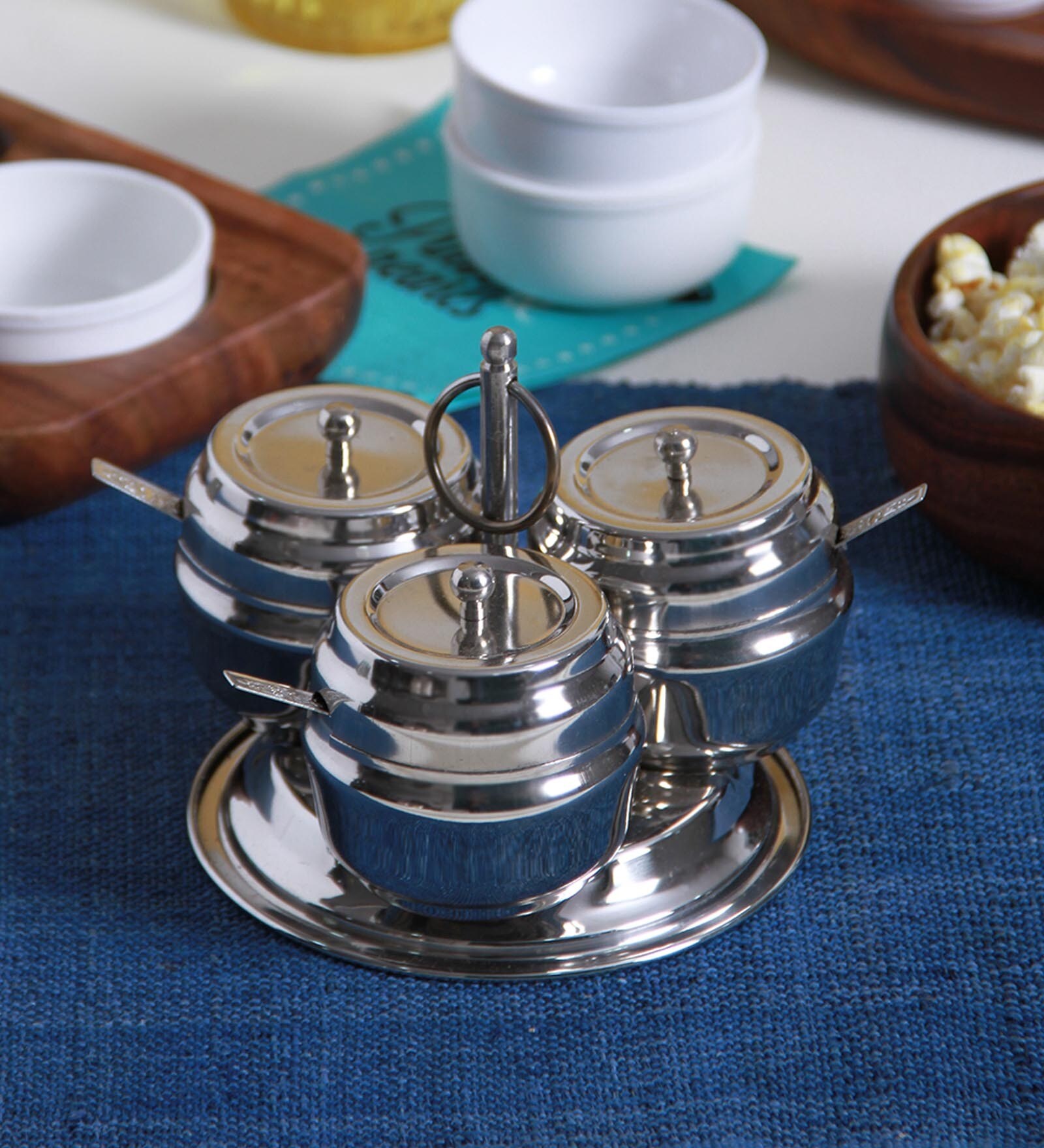 Buy 50 ML Stainless Steel Condiment Jars in Silver Set of 4 by Aristo ...