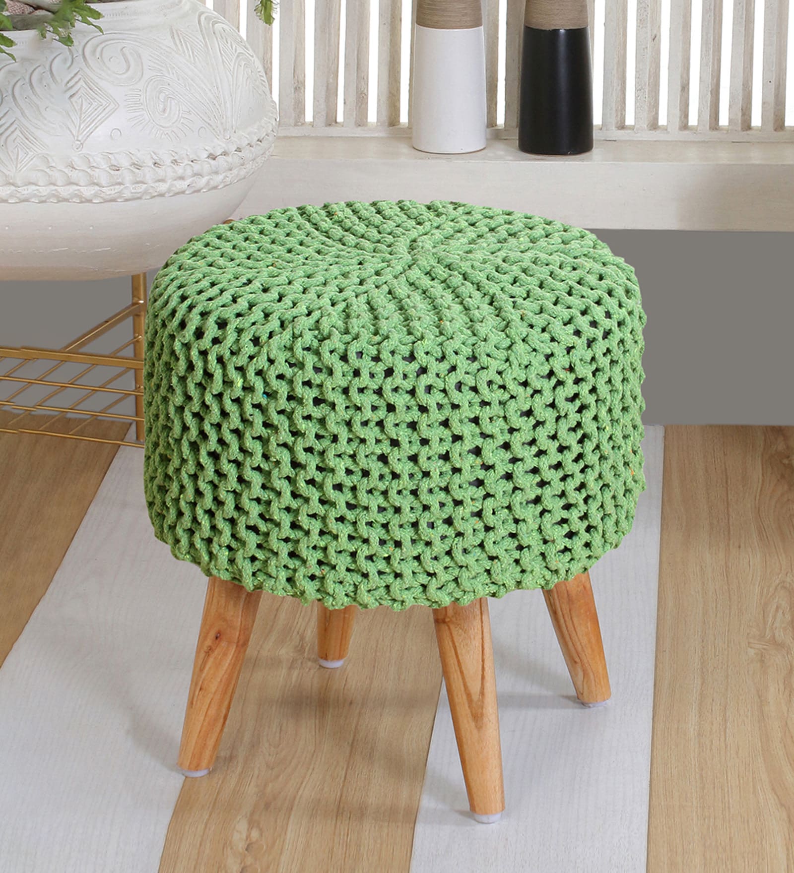 Buy Babasin Knitted Weave Ottoman In Cool Green Colour at 17% OFF by ...