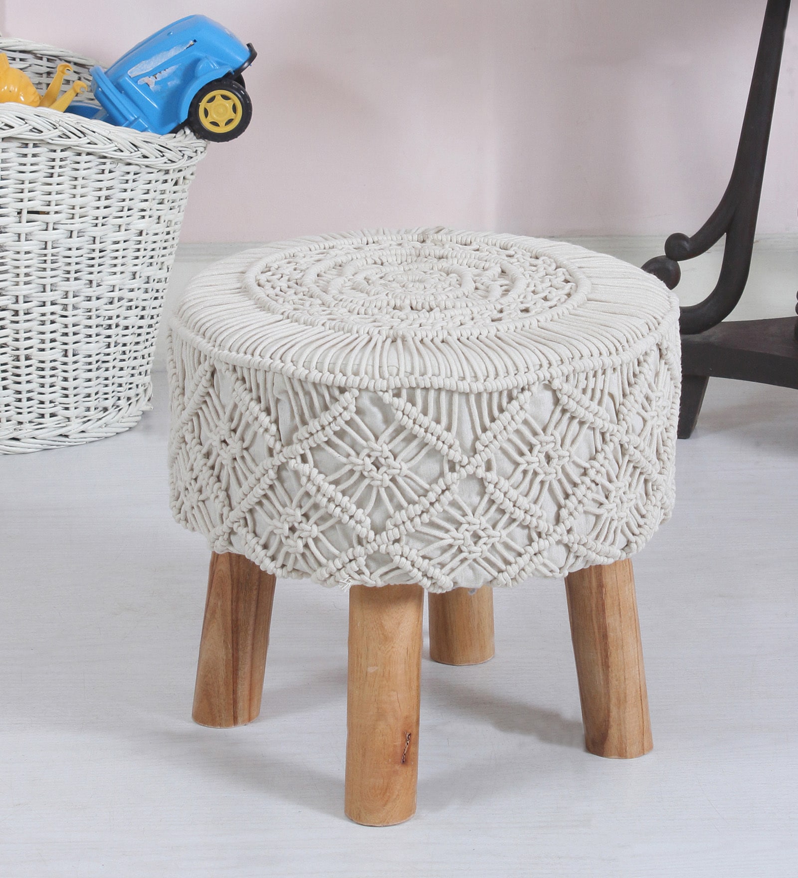 Buy Arivu Macrame Ottoman In White Colour at 4% OFF by Bohemiana from ...