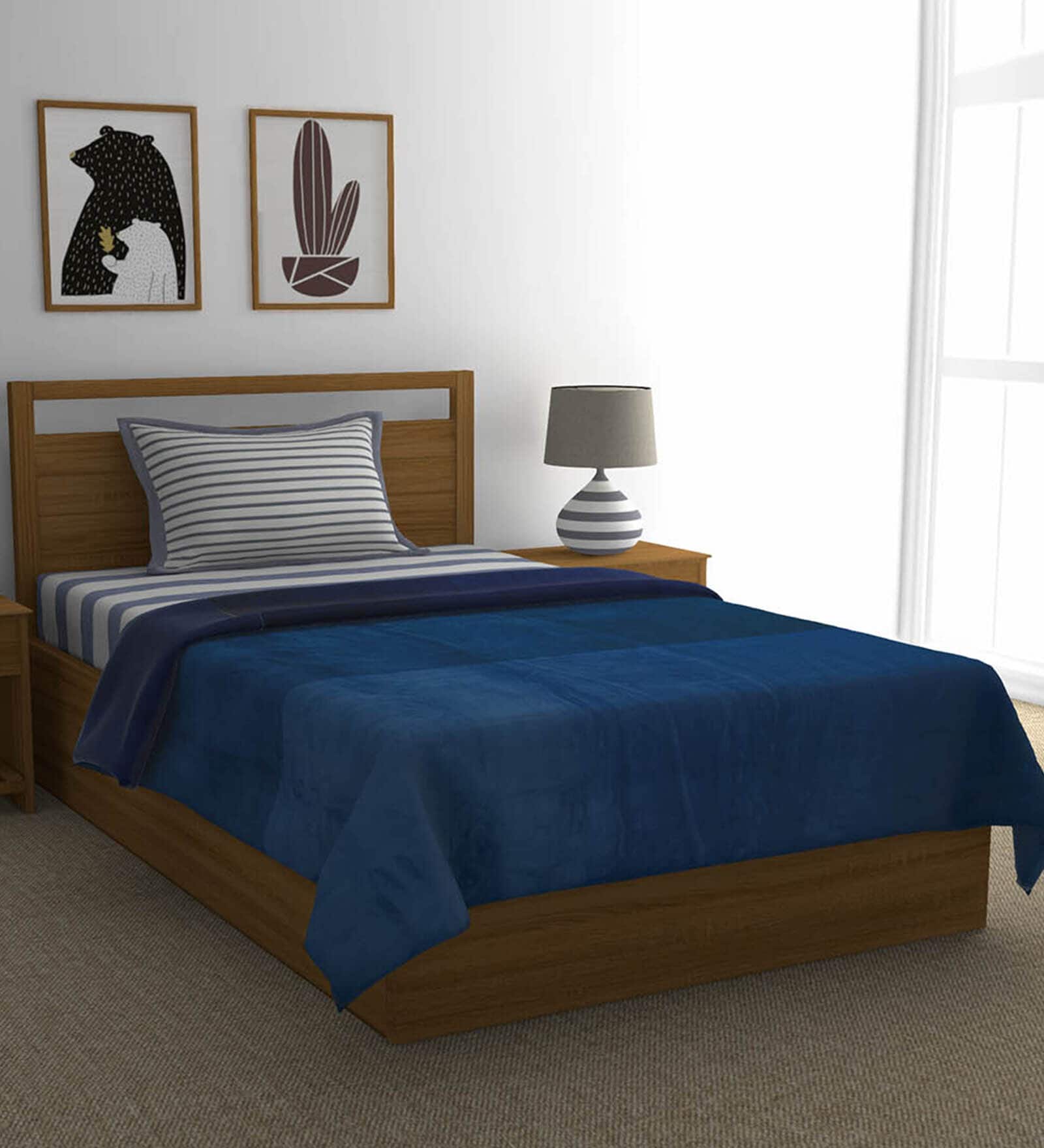 Buy Blue Polyester Solid Single Bed AC Room Blanket Arliss Gradation ...