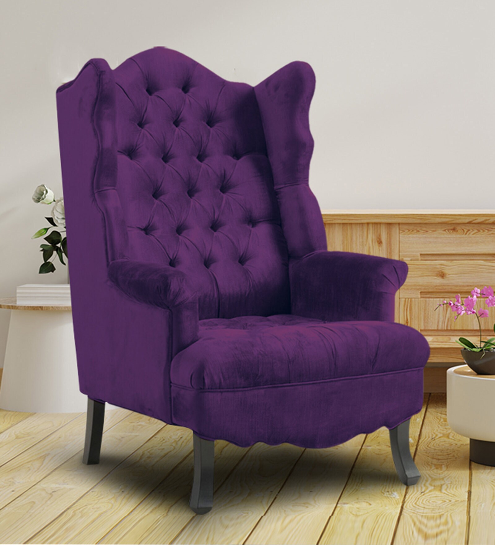 Buy Arnova Fabric Wing Chair in Purple Colour at 29% OFF by Casacraft ...