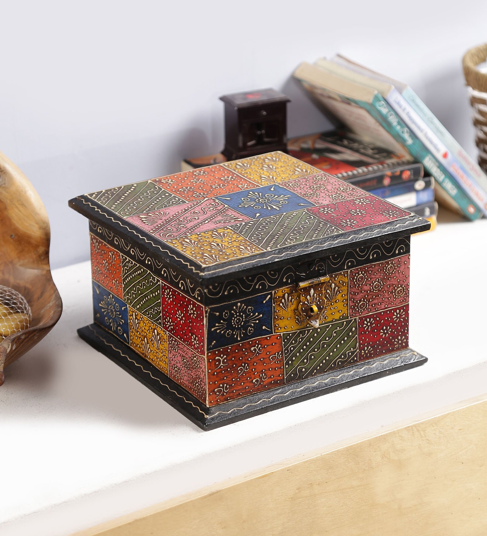 Buy Art of Jodhpur Multicolour Solid Wood Handpainted Jodhpuri Sandook ...