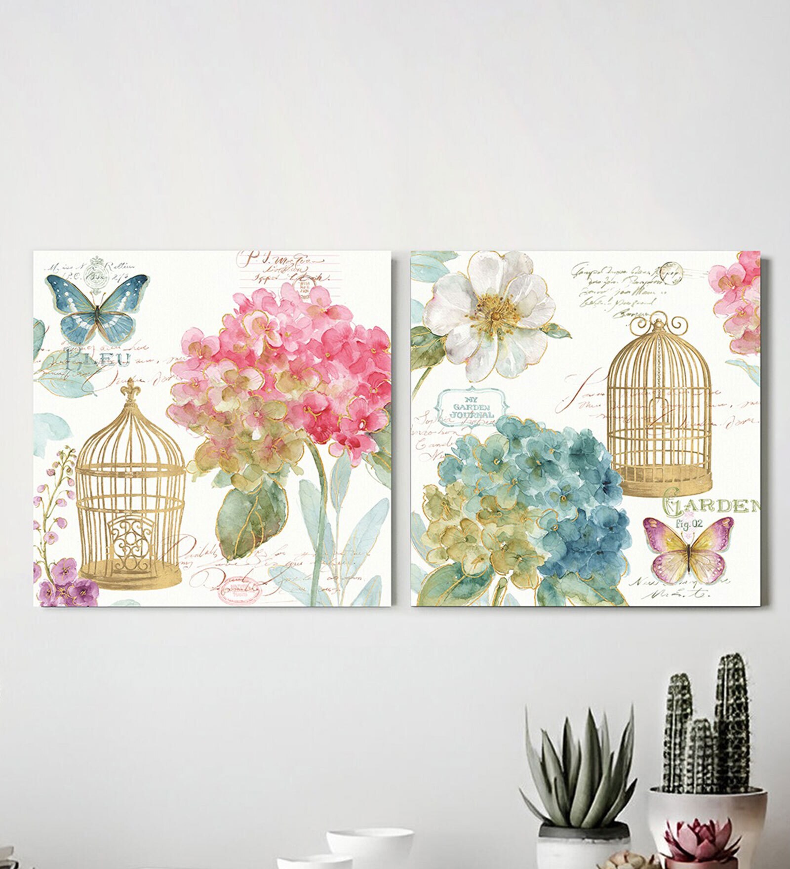 Buy Art Street Butterfly Cage Theme Stretched Canvas Painting (Set Of 2 ...