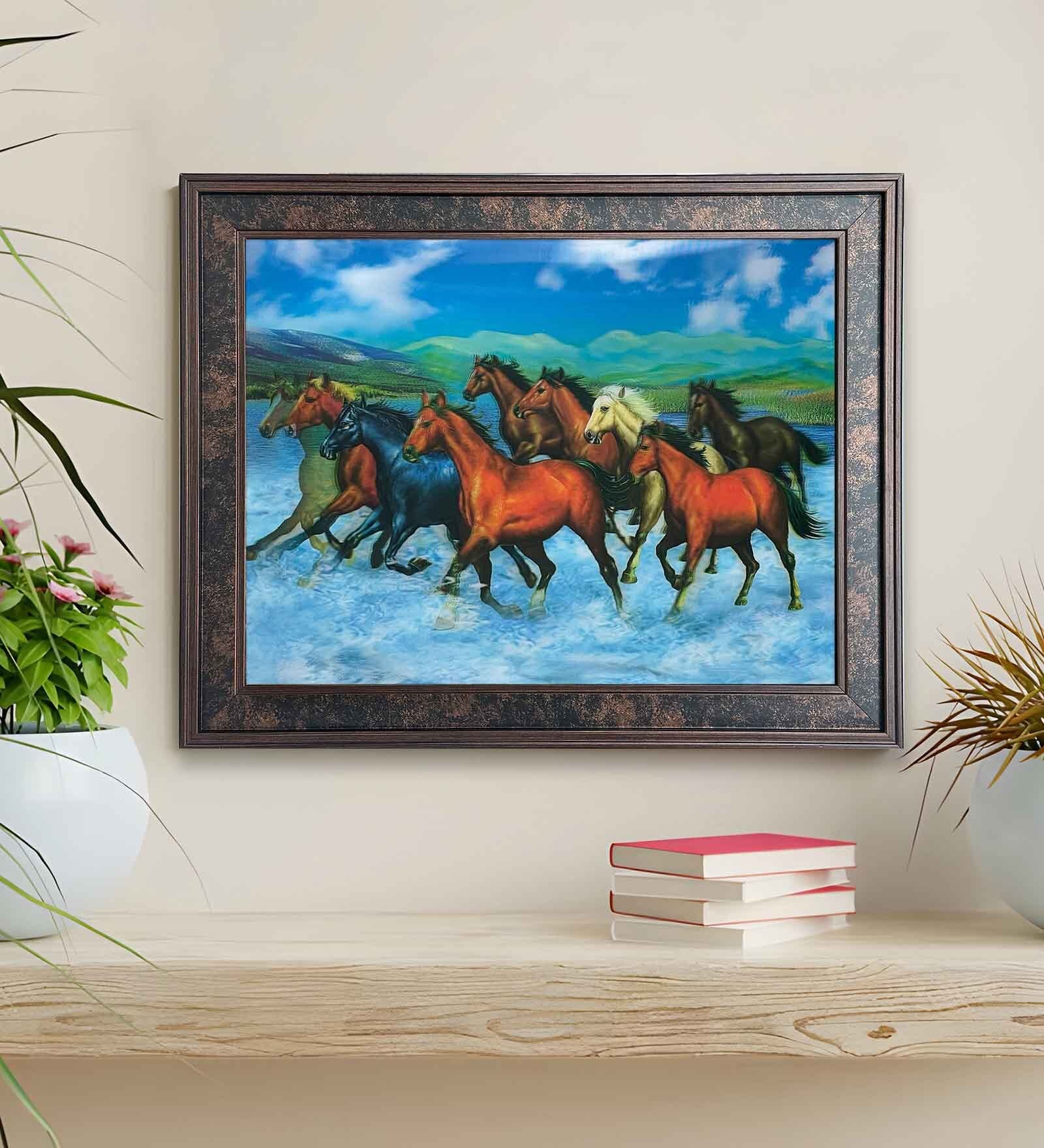 Buy Art Street Framed 5D Wall Art Print Nine Running Multicolor Horse ...