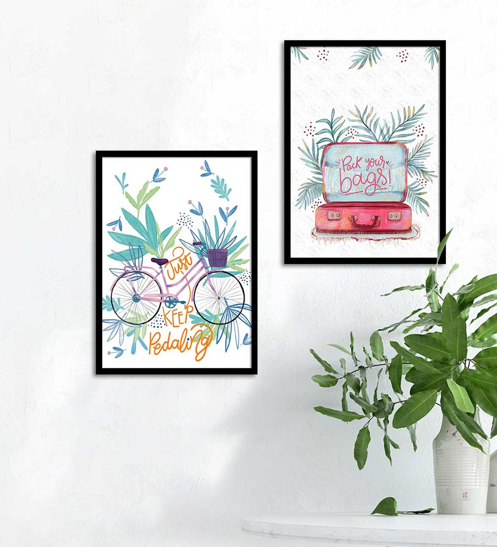 Buy Art Street Set of 2 Motivational Art Prints Just Keep Pedaling Wall ...