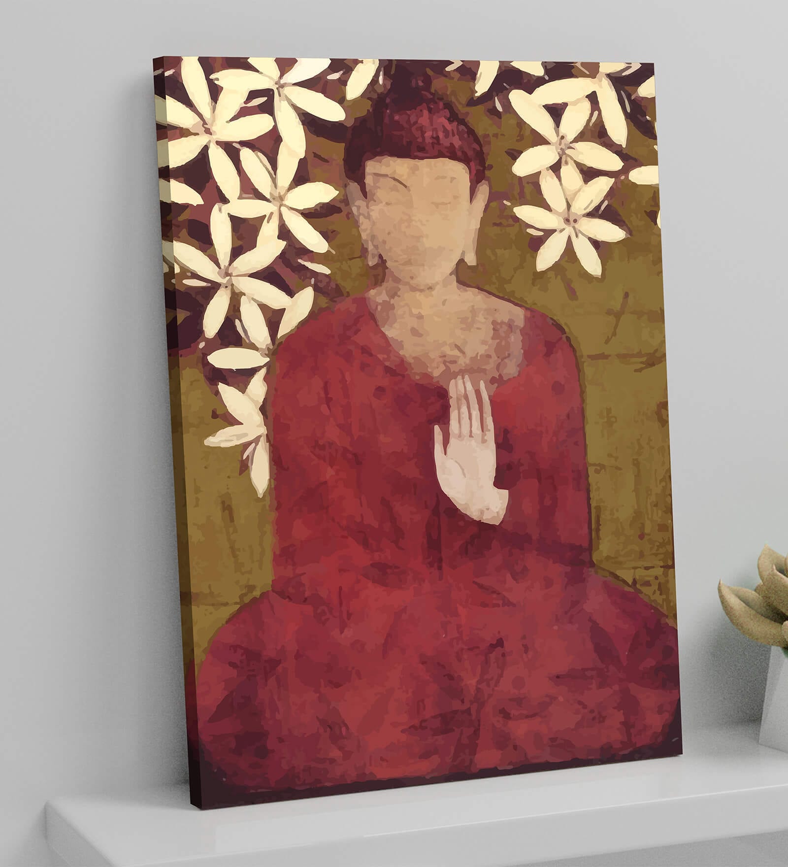 Buy Art Street Stretched Canvas Painting Calm Budhha with Flower Wall ...