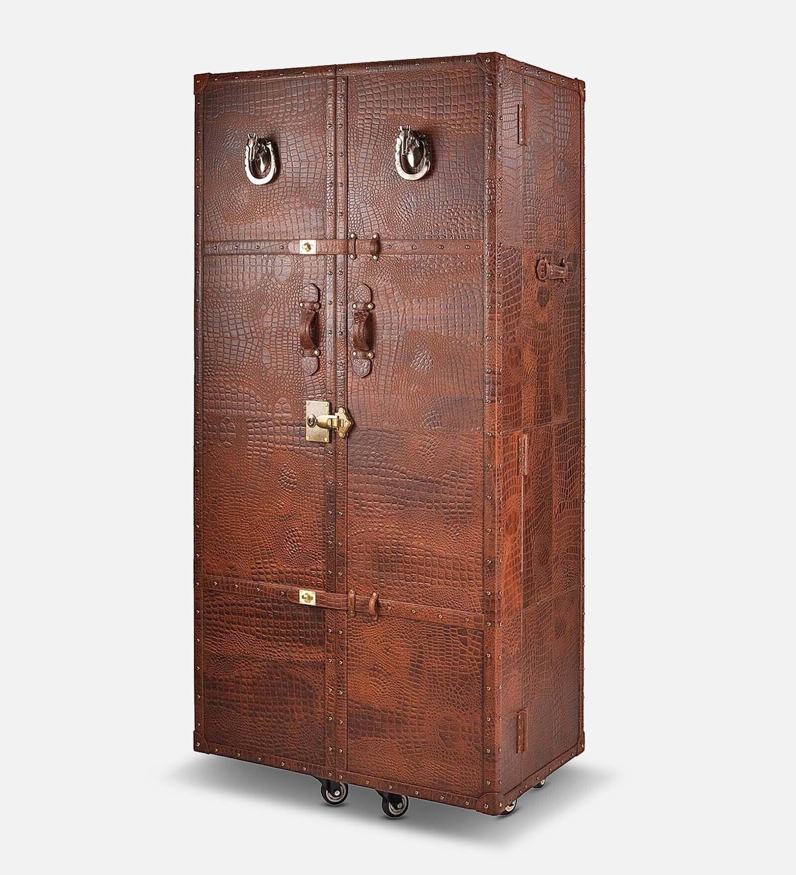 Buy Artemis Leather Bar Cabinet In Tan Finish By Three Sixty Online ...