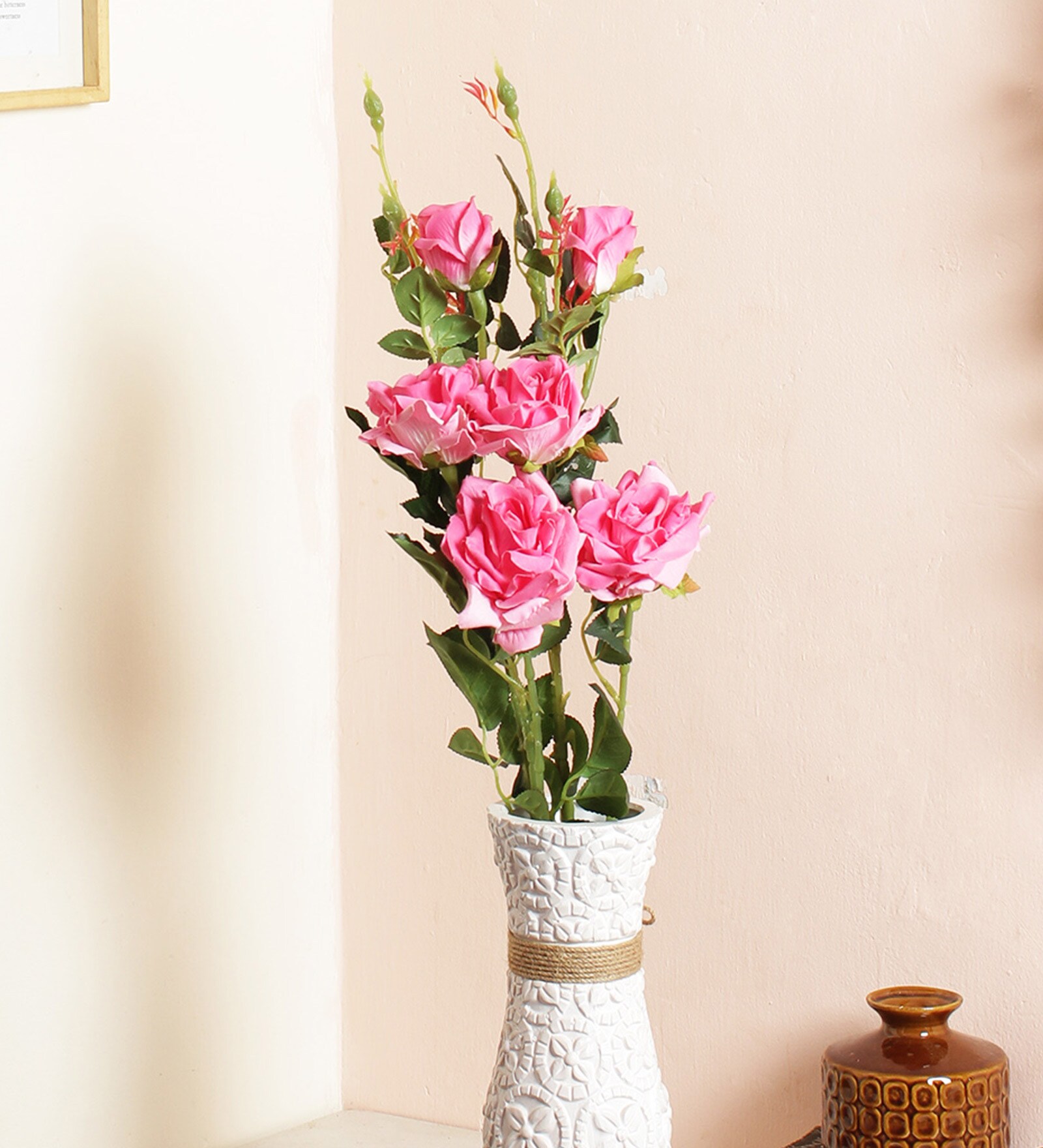 Buy Pink Artificial Velvet Rose Flower Stick, Set of 2 by Fourwalls at ...