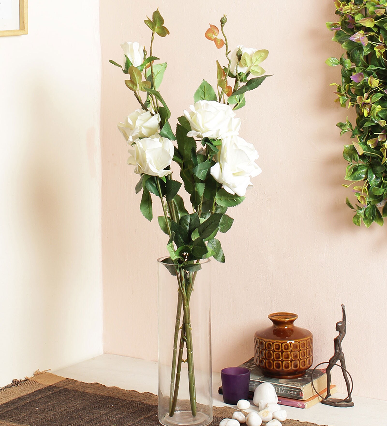 Buy White Artificial Artificial Velvet Rose Flower Stick, Set of 2 by ...