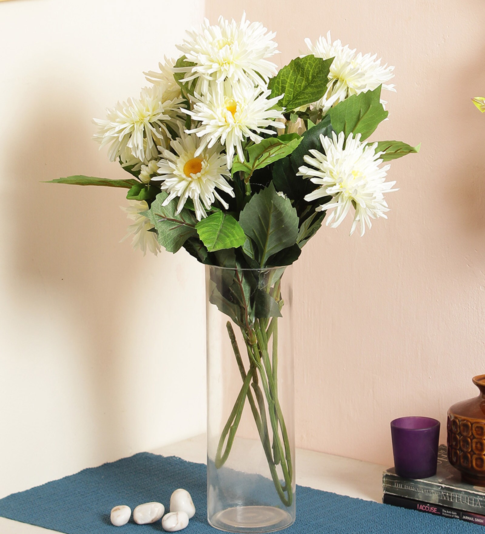 Buy White Artificial Chrysanthemum Flower Stick, Set of 4 by Fourwalls ...