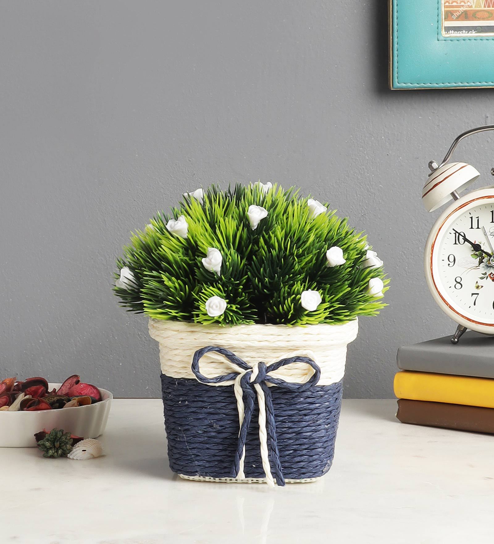 Buy Artificial Plant with Bushy Green Leaves and Small White Flowers ...