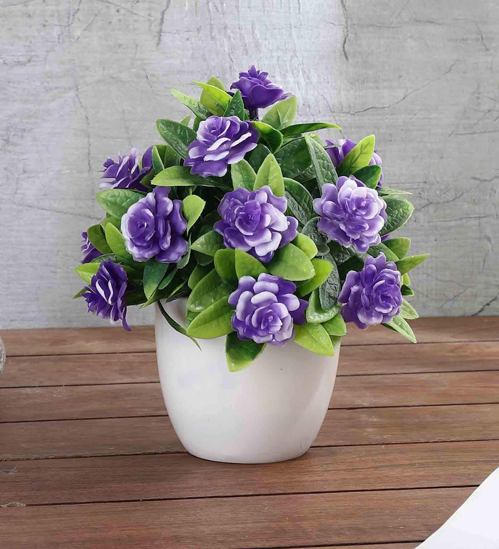 Buy Plastic With Large Purple Roses With Pot Artificial Plants at 28% ...