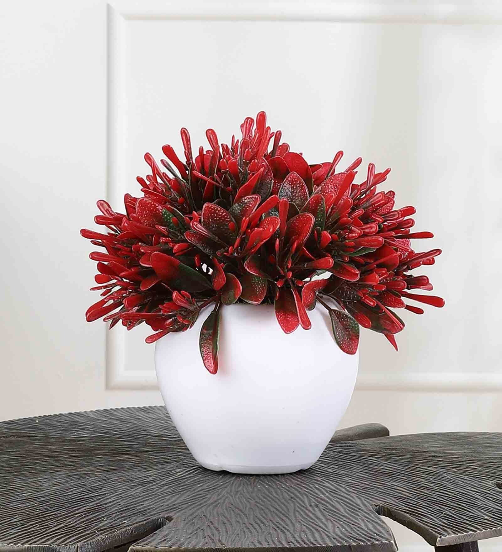 Buy Artificial Plant with Red Oar Shaped Leaves with Pot by Foliyaj at ...