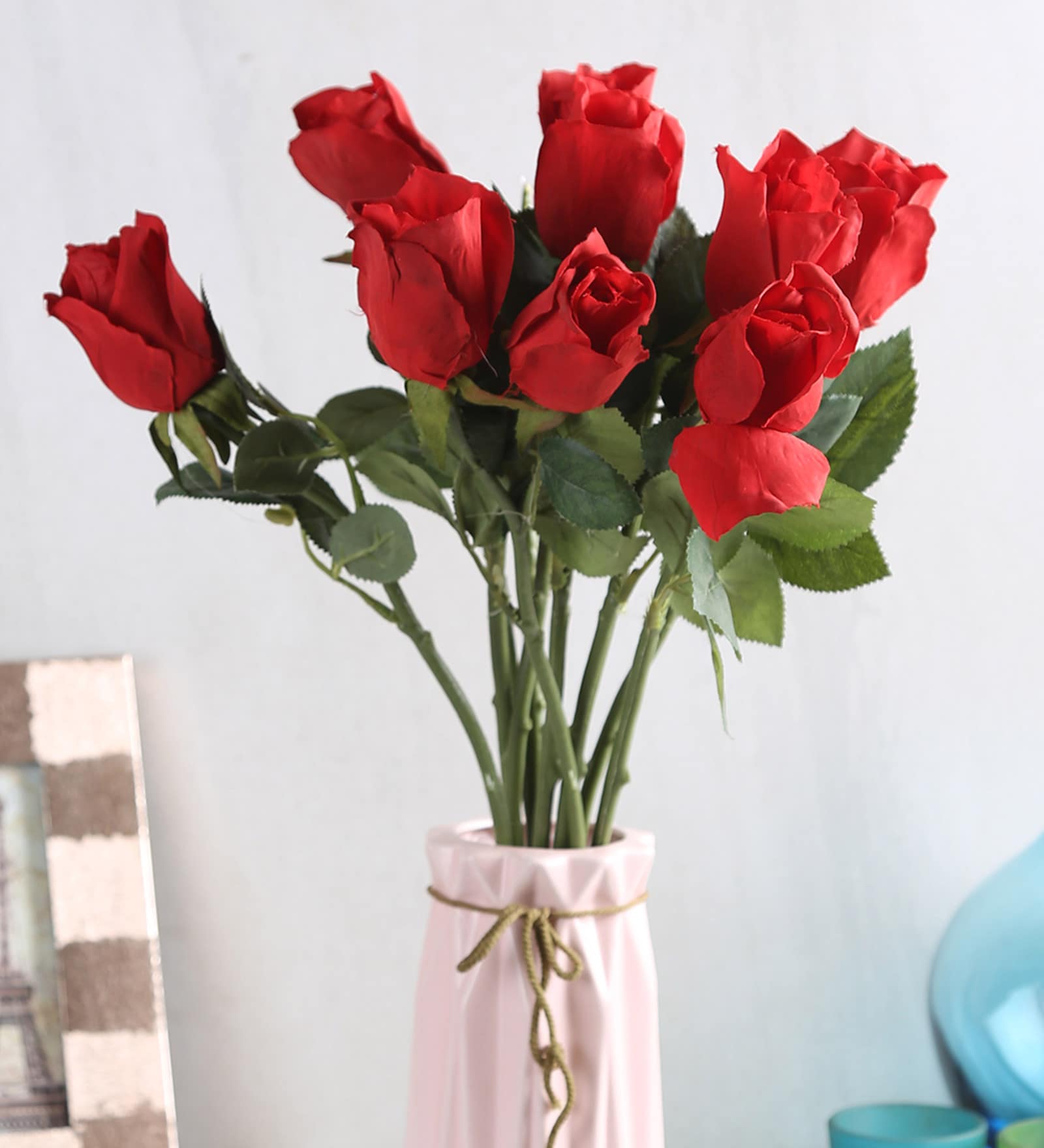 Buy Red Artificial Synthetic Queen Rose Flower Stick, Set of 10 by ...
